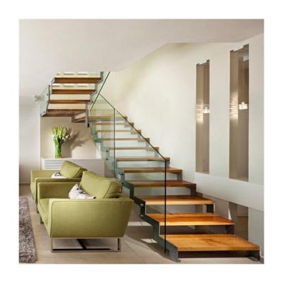 Cina Discount Floating straight stairs wood treads staircase in vendita
