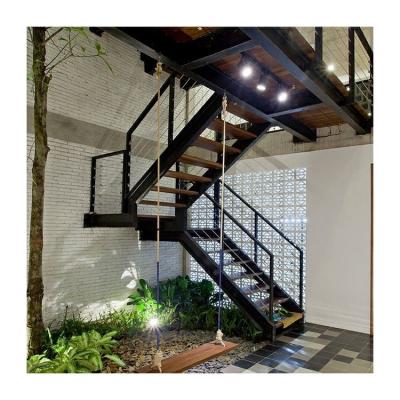 中国 General direct sales double stringers straight stairs l-shaped wood staircase 販売のため
