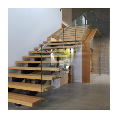 Cina Modern double stringer straight stairs l-shaped wood staircase in vendita