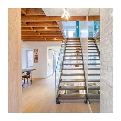 Cina Modern double stringer straight stairs l-shaped wood staircase in vendita