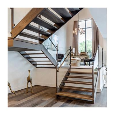 Cina High quality well-reputed straight stairs maple solid wood glass staircase in vendita