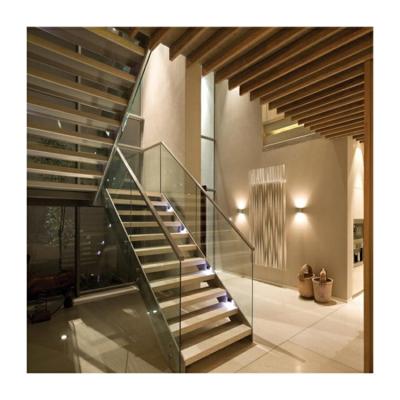 Cina Competitive price double beam straight stairs carve wooden staircase in vendita