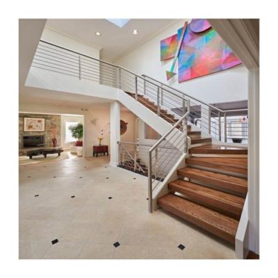 Cina House project l type stairs solid wooden tread staircase in vendita