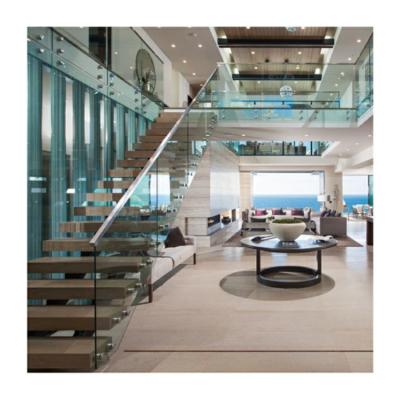 Cina House project l type stairs solid wooden tread staircase in vendita
