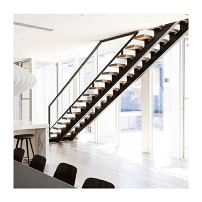 Cina Professional l shaped basement stairs steel wood tread staircase in vendita