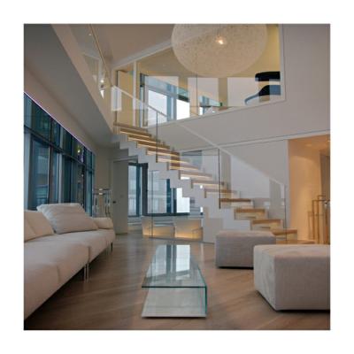 Cina Condominium straight tempered glass stair painting wooden step staircase in vendita