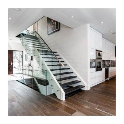Cina High quality mild steel indoor straight stair modern wood steel staircase in vendita