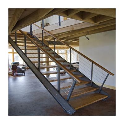 Cina Fashion inexpensive straight stair modern steel wood staircase in vendita