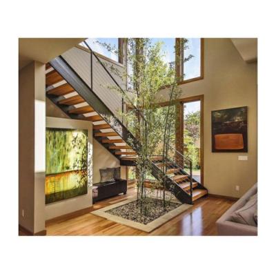 Cina Customized indoor l shape straight stair red wood box tread staircase in vendita