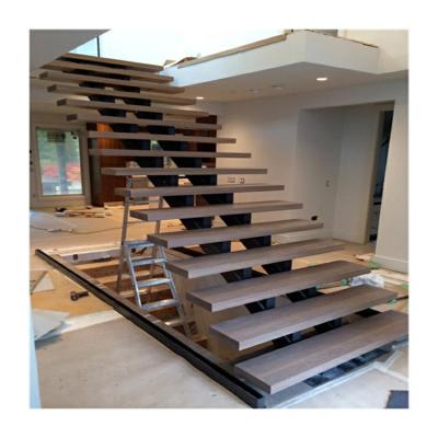 Cina Promotion steel straight stair decorative wooden steps staircase in vendita