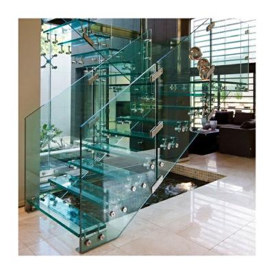 Cina Hot selling l sharp staircase double stringer glass railing stair modern indoor straight stairway in vendita