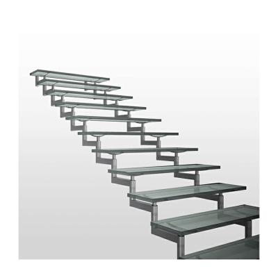 中国 Staircase design indoor frameless glass stair factory double stringers straight stairway 販売のため