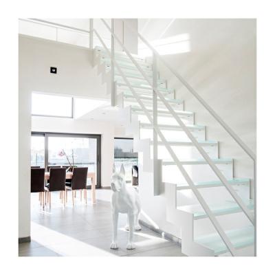 中国 Staircase design indoor frameless glass stair factory double stringers straight stairway 販売のため