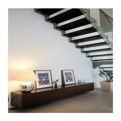 Cina Library straight stringer stair indoor loft solid wood treads staircase in vendita