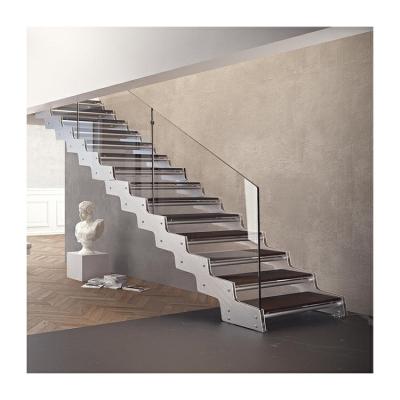中国 Indoor stringer staircase stainless steel glass stair china space saving straight staircase 販売のため