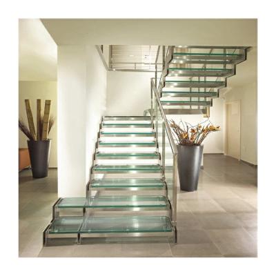 Cina Steel staircases design space saving glass staircase indoor center beam straight staircase in vendita