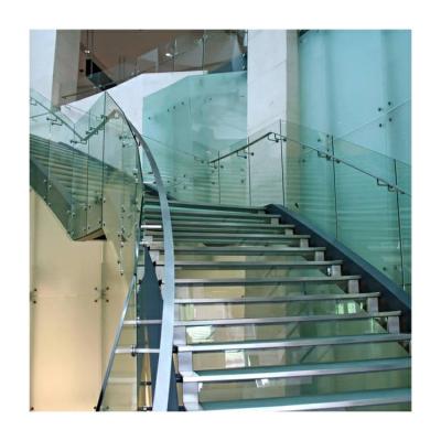 中国 Tube stringer staircase tempered glass stair treads stee double stringer straight staircase 販売のため