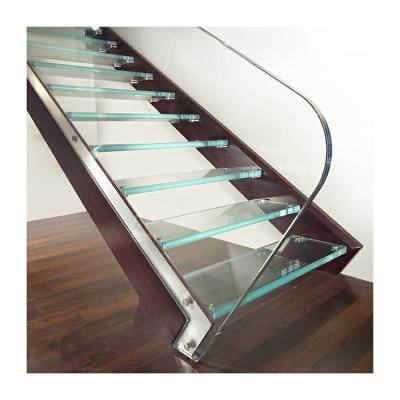 中国 Tube stringer staircase tempered glass stair treads stee double stringer straight staircase 販売のため