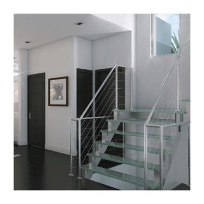 Cina Cheap staircase tempered glass rails stairs design residentail straight staircase in vendita