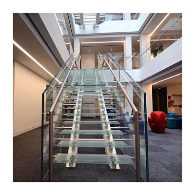 Cina Cheap staircase tempered glass rails stairs design residentail straight staircase in vendita