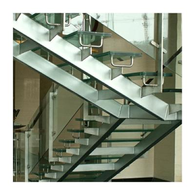 中国 Modern staircases u channel glass balustrade stairs stainless straight staircase 販売のため