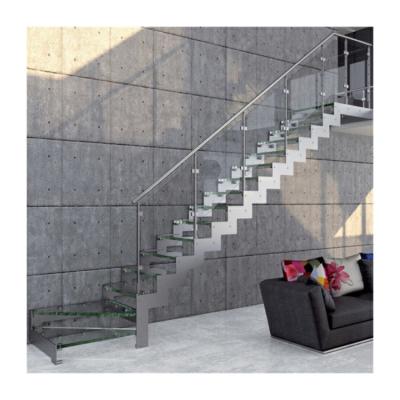 Cina Steel stringer staircase modern tempered glass stairs straight led lights staircase in vendita