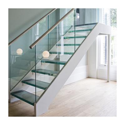 Cina Staircase accessories laminated glass tread stairs modern indoor led straight stairway in vendita