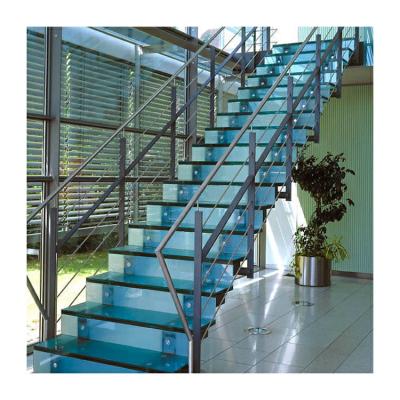 中国 Open riser staircase glass spigot railing stairs standoff straight staircase 販売のため