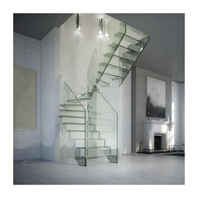 Cina Home staircase designs used glass balustrade stairs inner house long straight stairway in vendita