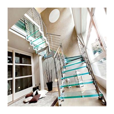 Cina Mild steel staircase led laminated glass tread stairs precast straight staircase in vendita