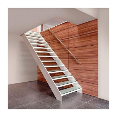 Cina Modern staircase ss rod glass railing stairs modern straight steel glass staircase in vendita