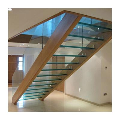 Cina China factory custom made laminated glass treads double stringer straight staircase in vendita
