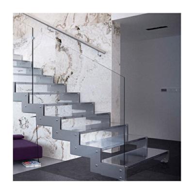 Cina China factory custom made laminated glass treads double stringer straight staircase in vendita