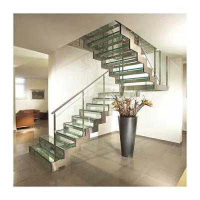 中国 Industrial steel staircase stair glass railing covering single stringer straight staircase 販売のため