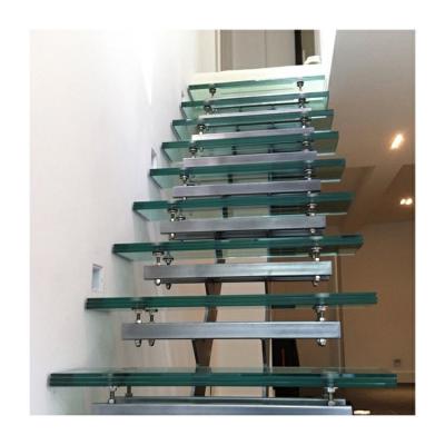 中国 Custom made staircase decorative glass stair straight steel rod staircase 販売のため
