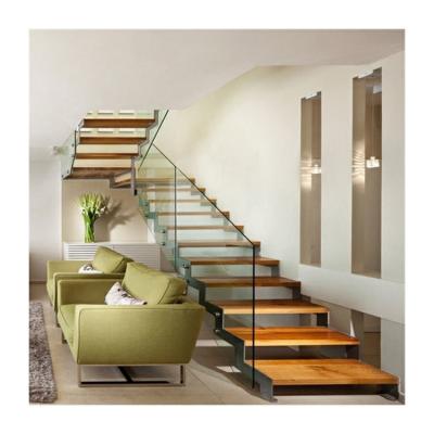 中国 Professional straight l shape stairs indoor cement based solid wood staircase 販売のため