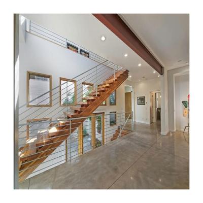 中国 Townhouse used straight stairs modern wood steel staircase 販売のため