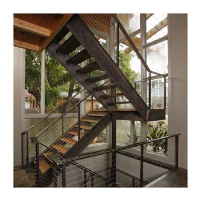 Cina Simple design straight staircase with metal rails glass wood stairs in vendita