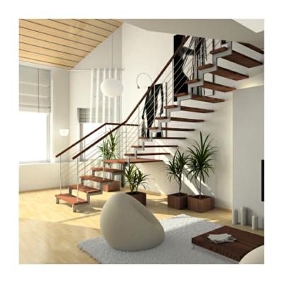 Cina Project straight staircase supply thick solid wooden tread stair in vendita