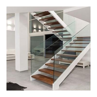 China Art gallery exterior aluminum straight stair design wooden u shaped stair Te koop