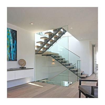 China Art gallery exterior aluminum straight stair design wooden u shaped stair Te koop