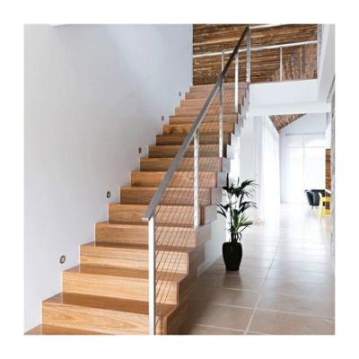 China Art gallery exterior aluminum straight stair design wooden u shaped stair Te koop