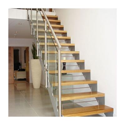 China Villa metal straight stairs yellow brown color wood step staircase Te koop