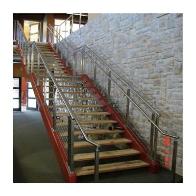 China Villa metal straight stairs yellow brown color wood step staircase Te koop