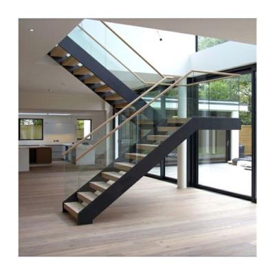 China Villa metal straight stairs yellow brown color wood step staircase Te koop