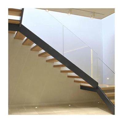 China Villa metal straight stairs yellow brown color wood step staircase Te koop