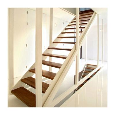 China Villa metal straight stairs yellow brown color wood step staircase Te koop