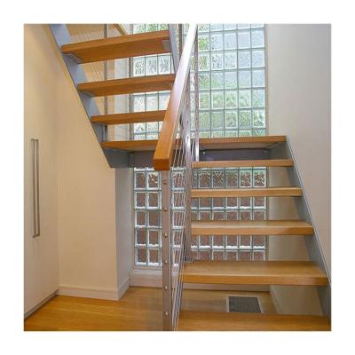 Cina Residential indoor straight glass floating stairs dull color solid wood tread staircase in vendita