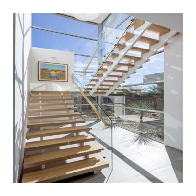 Cina Low cost acrylic straight stairs rubber solid wood tread staircase in vendita