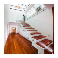 China Original factory space saving straight stairs thin solid wood tread staircase for sale